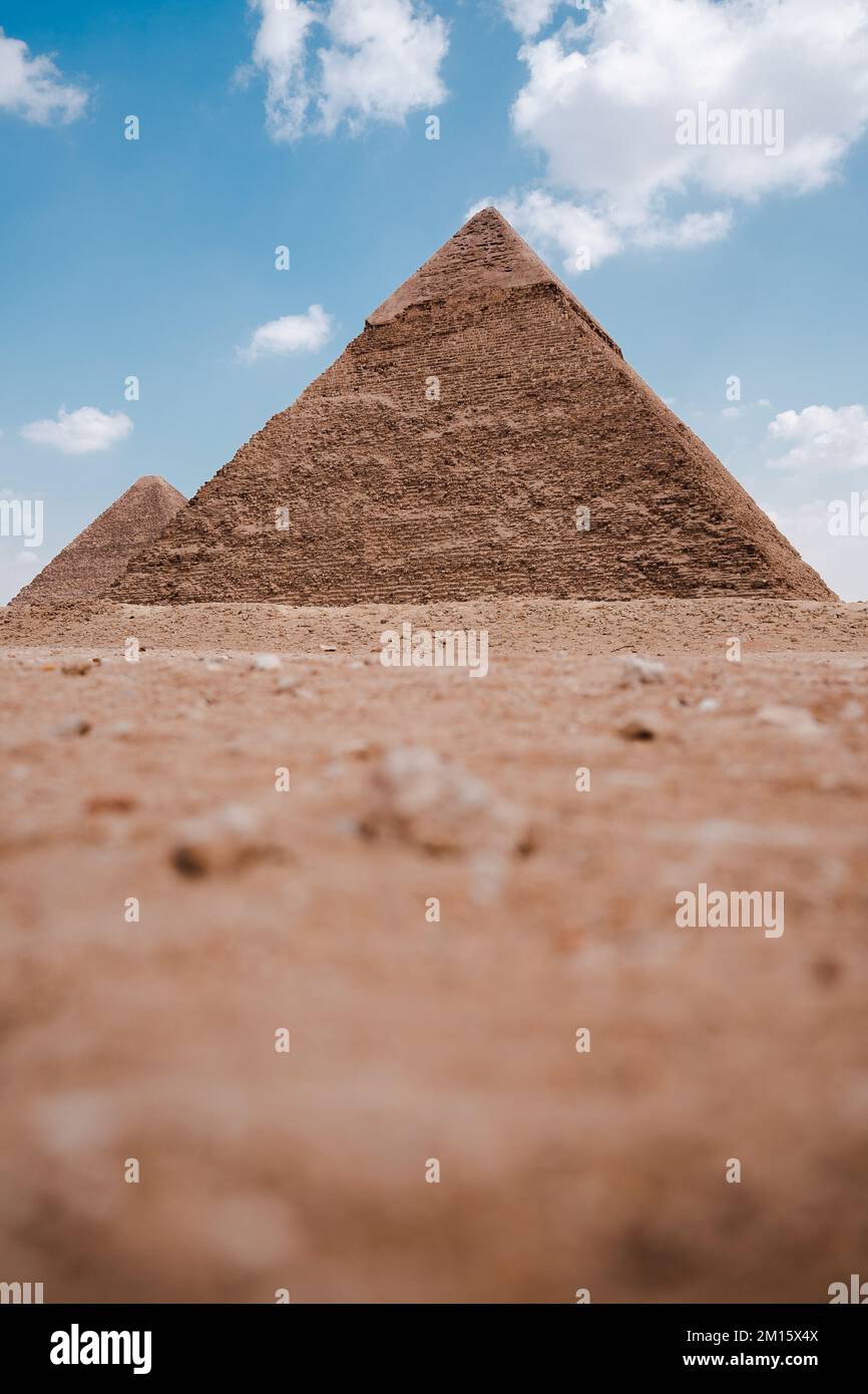 Ground level of ancient limestone Giza pyramid complex located in ...