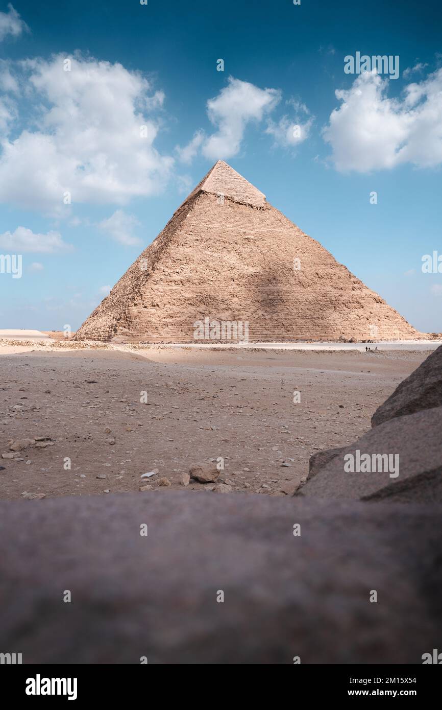 Ground level of ancient limestone Giza pyramid complex located in ...