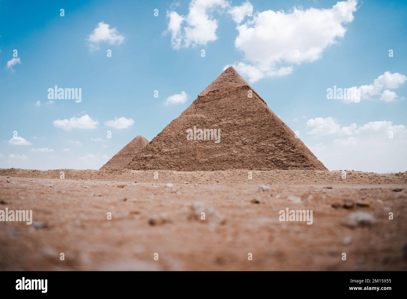 Ground level of ancient limestone Giza pyramid complex located in ...