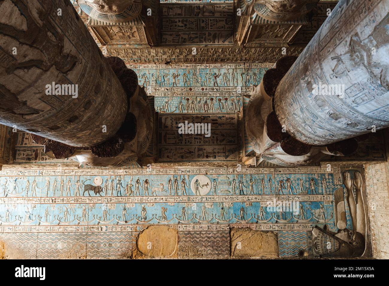 Low angle of old carved ornamental columns and ceiling inside of Great ...