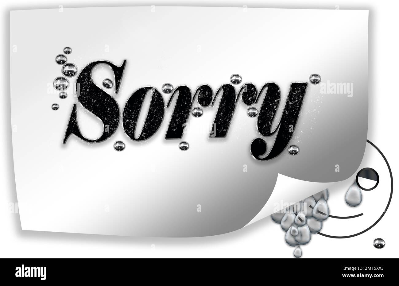 Sorry card with tears and emoji, folded page Stock Photo - Alamy