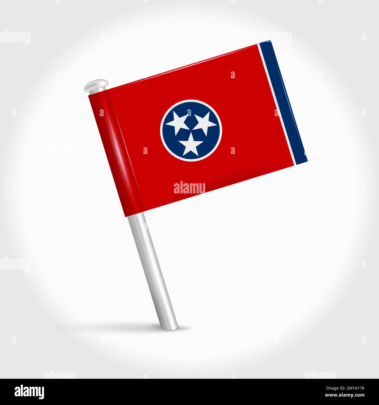 Tennessee map pin flag icon. Pennant map marker on a metal needle. 3D ...