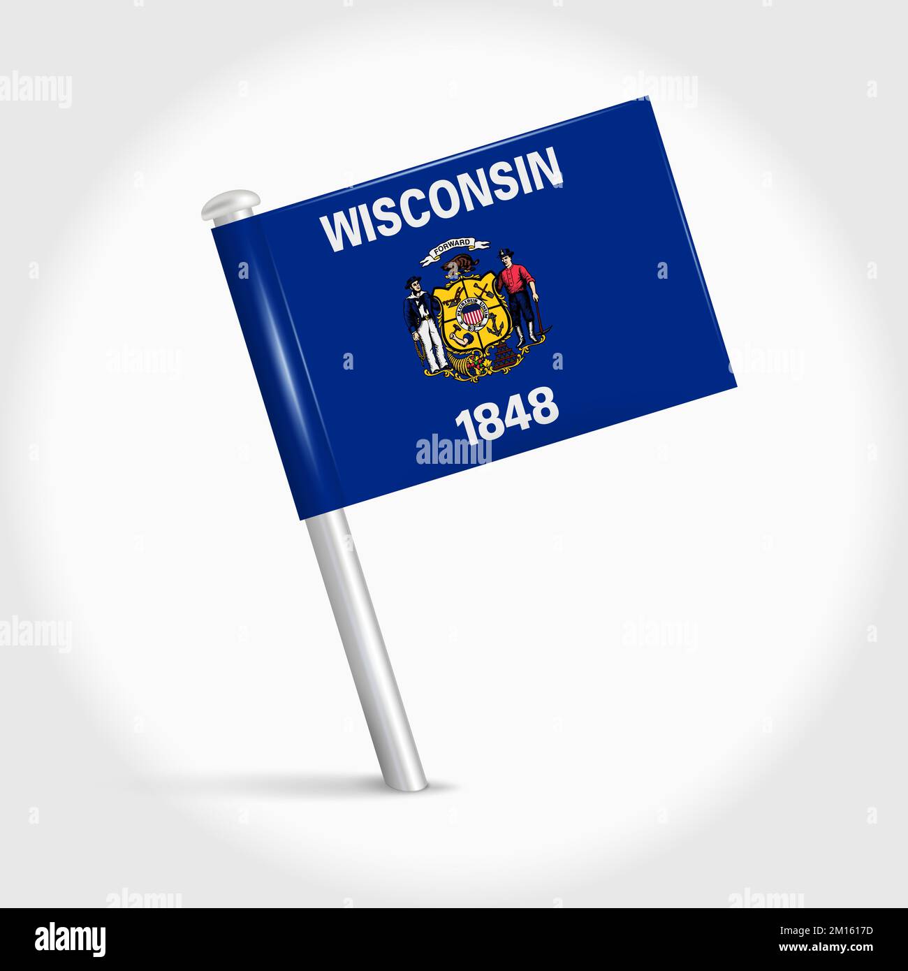 Wisconsin map pin flag icon. Pennant map marker on a metal needle. 3D ...