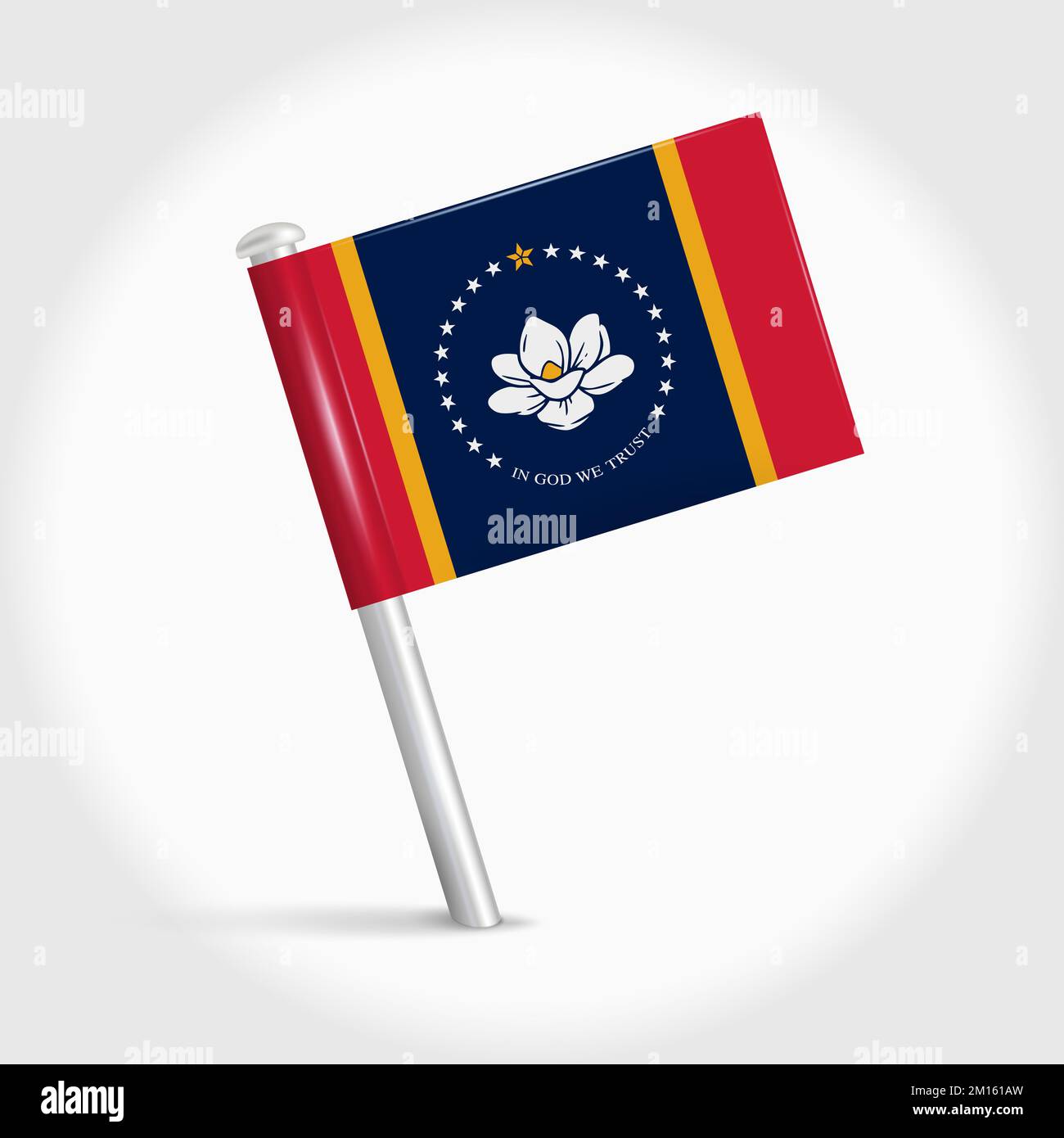 Mississippi map pin flag icon. Pennant map marker on a metal needle. 3D ...