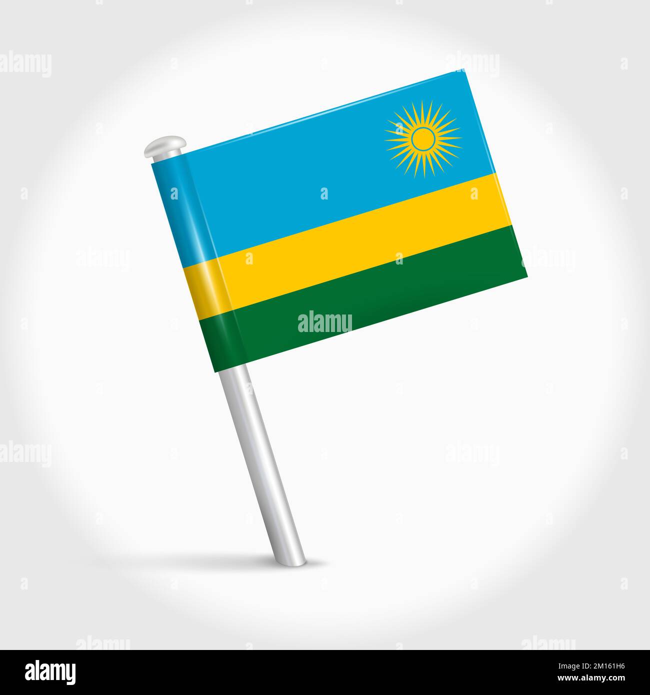 Rwanda map pin flag icon. Rwandan pennant map marker on a metal needle. 3D realistic ...