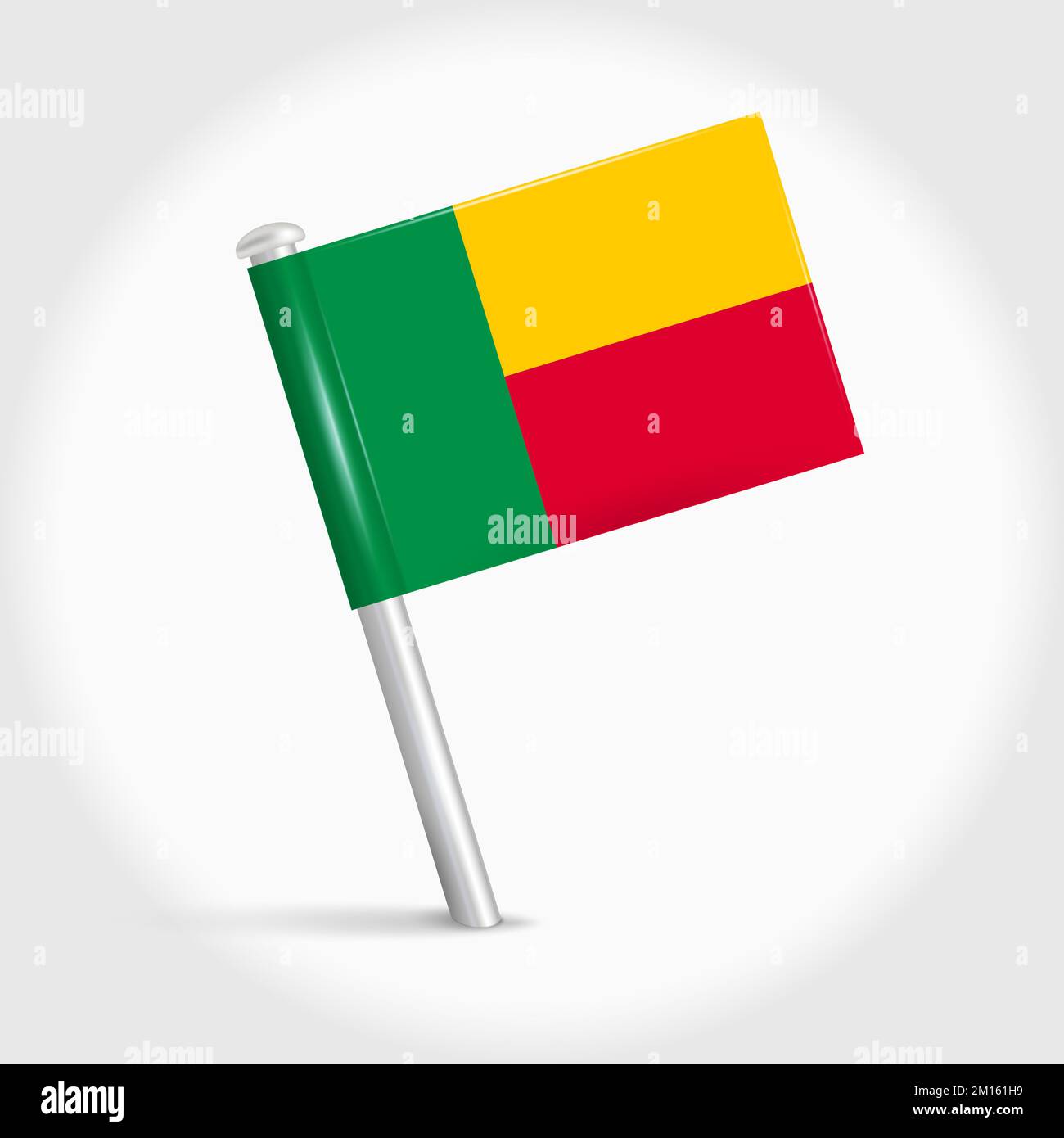 Benin map pin flag icon. Dahomey pennant map marker on a metal needle ...