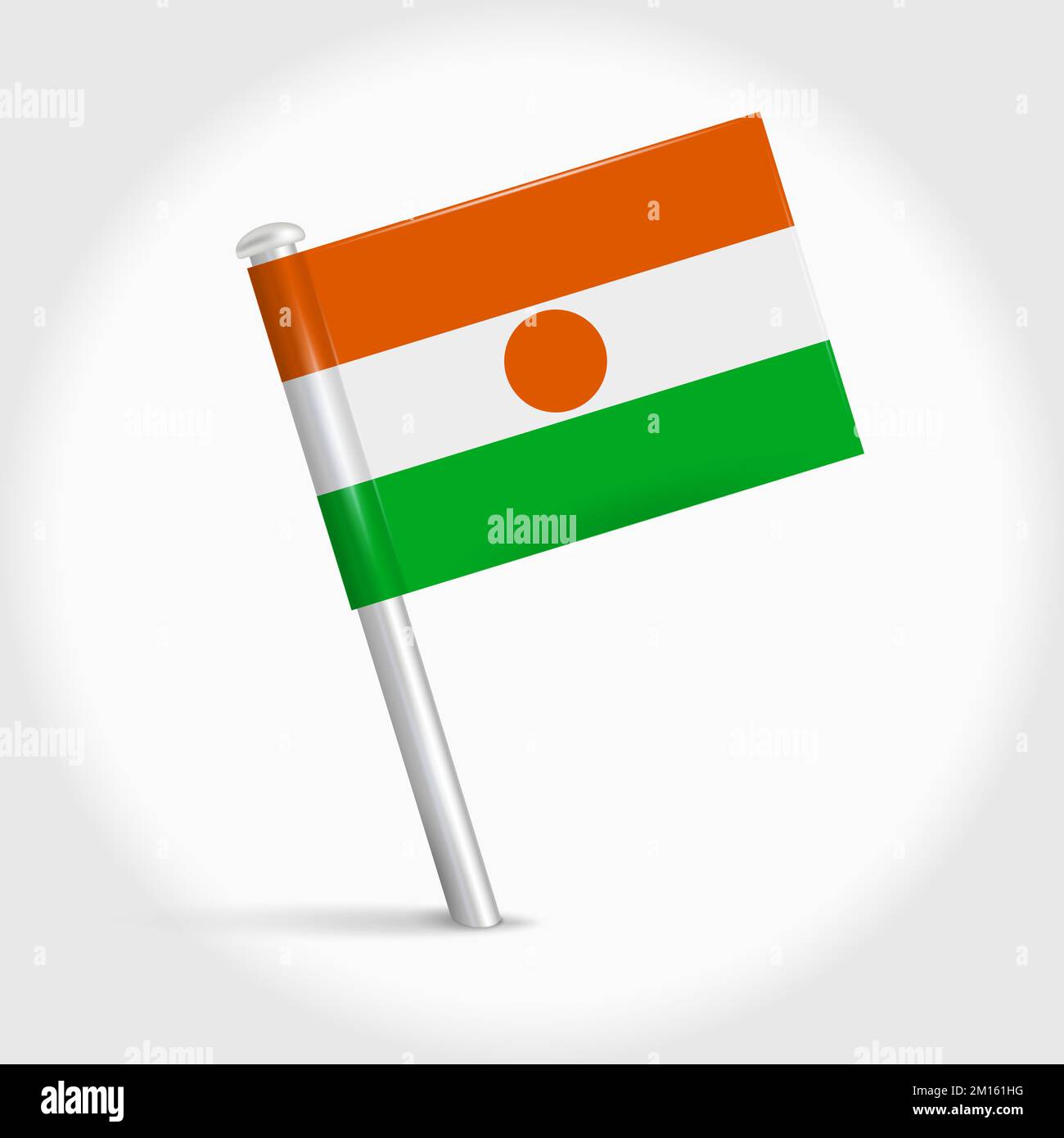 Niger map pin flag icon. Nigerian pennant map marker on a metal needle ...