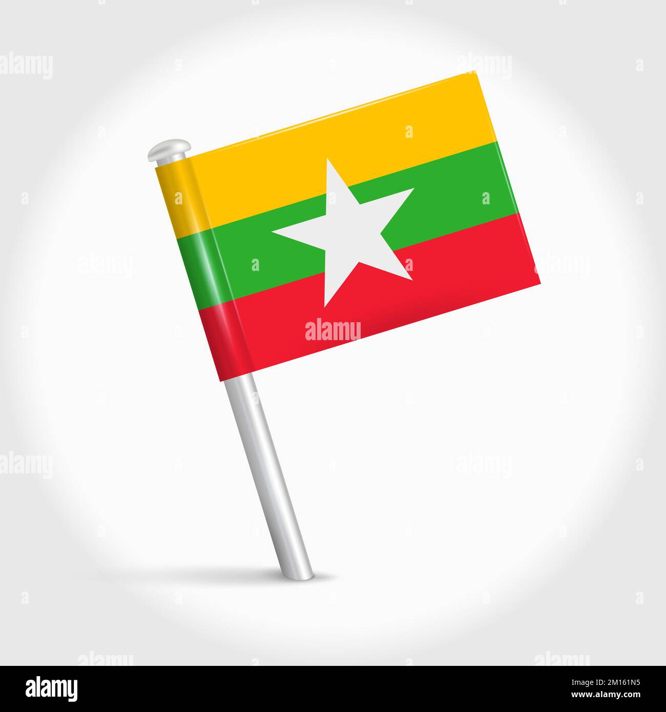 Myanmar map pin flag icon. Burma pennant map marker on a metal needle ...