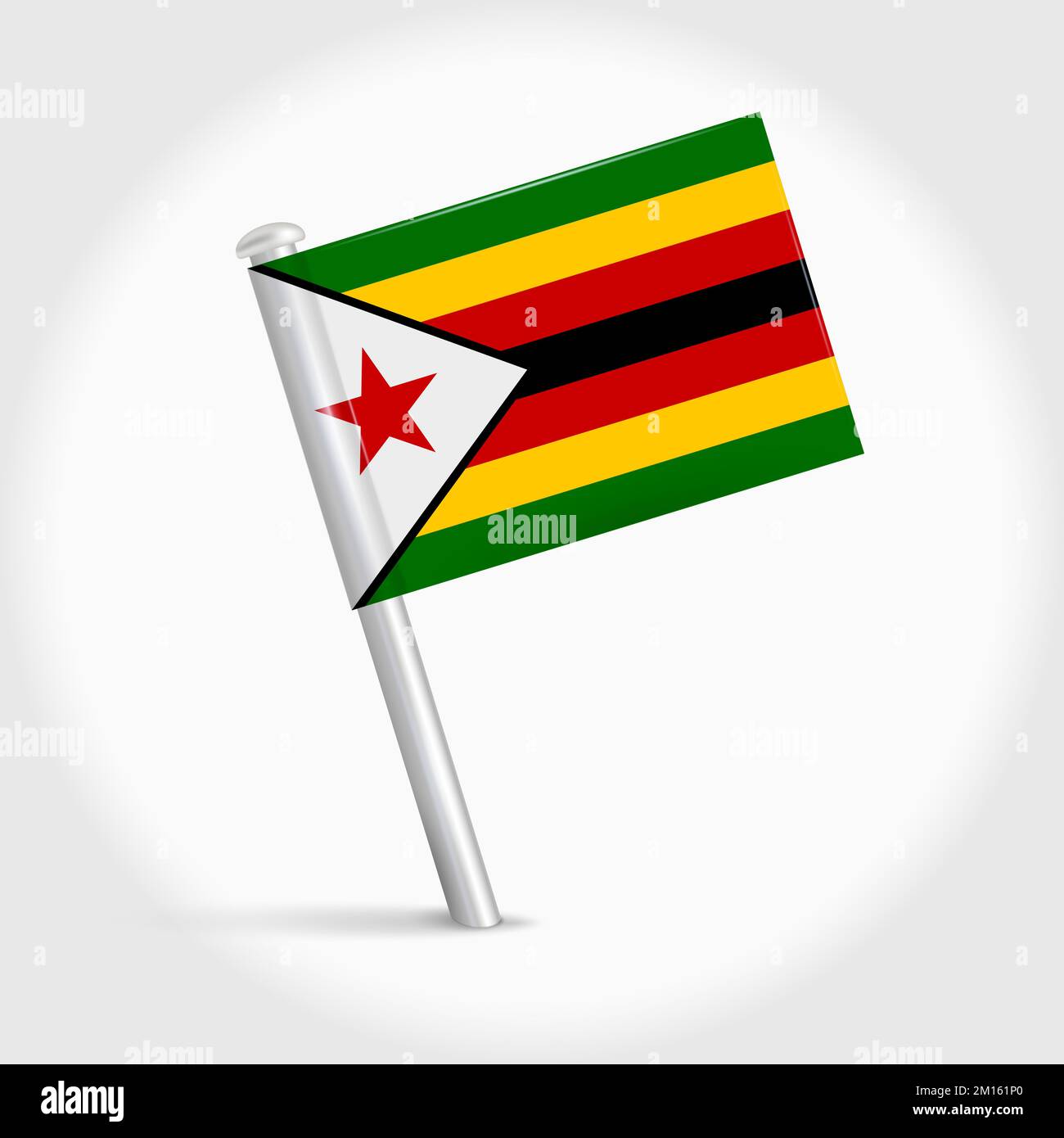 Zimbabwe map pin flag icon. Zimbabwean pennant map marker on a metal needle. 3D realistic ...