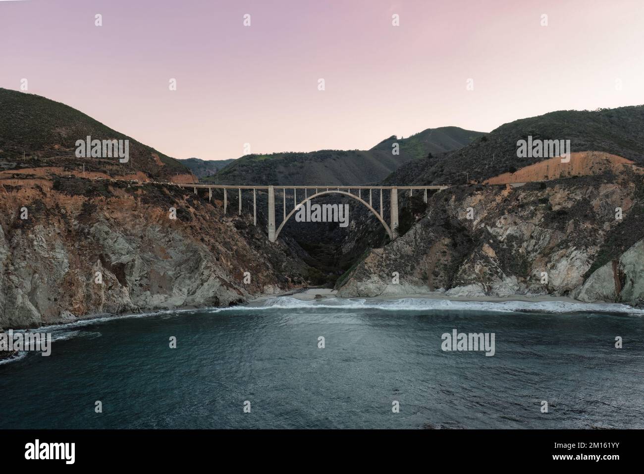 View of the famous Bixby Bridge in Big Sur California from the water ...