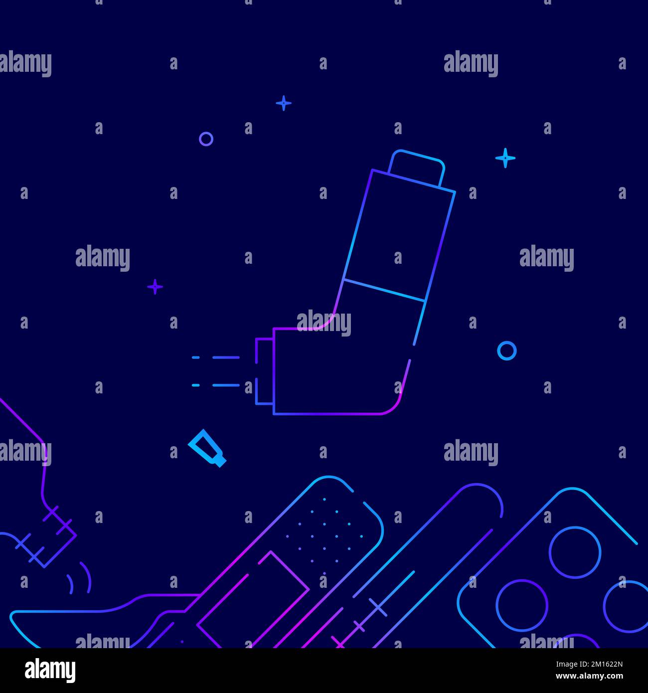 Asthma inhaler gradient line icon, simple illustration on a dark blue ...