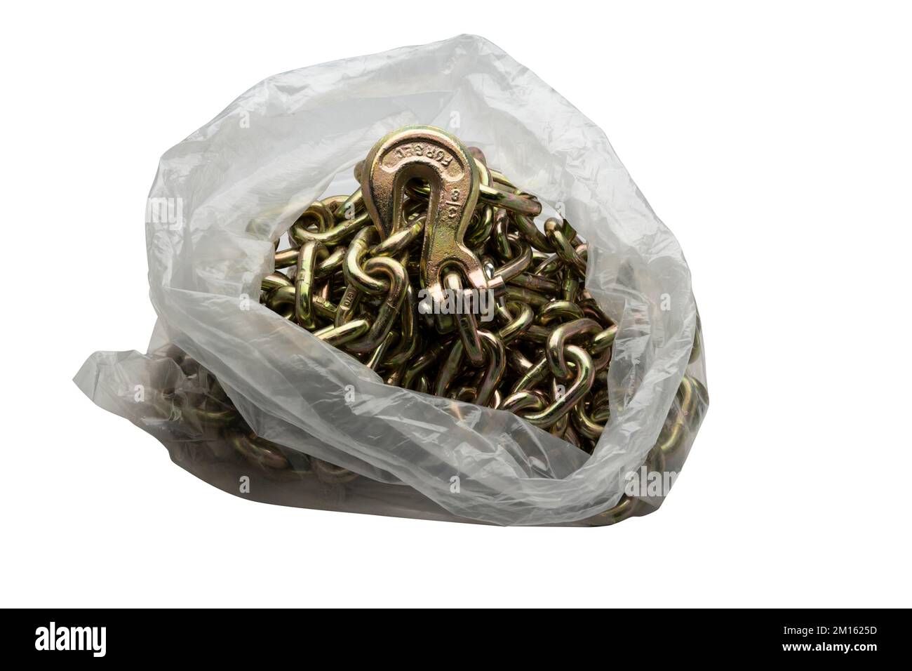 A cargo chain in a plastic bag isolated on a white background Stock ...