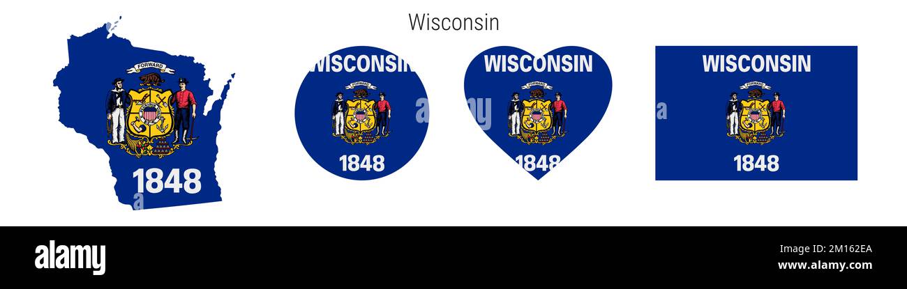 Wisconsin flag icon set. American state pennant in official colors and ...