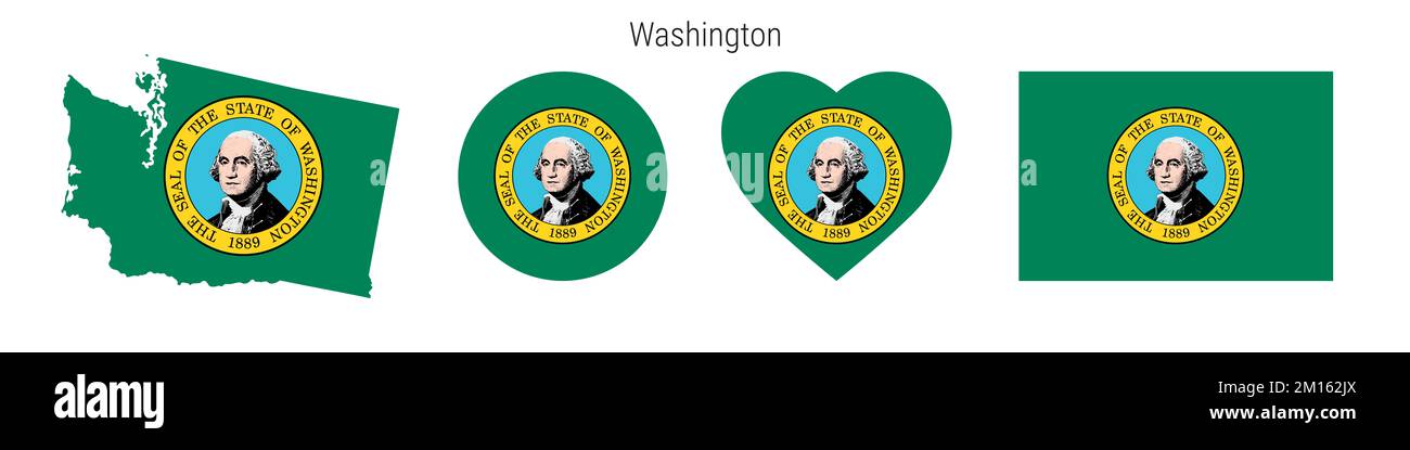 Washington flag icon set. American state pennant in official colors and ...