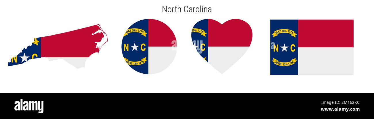 North Carolina flag icon set. American state pennant in official colors ...
