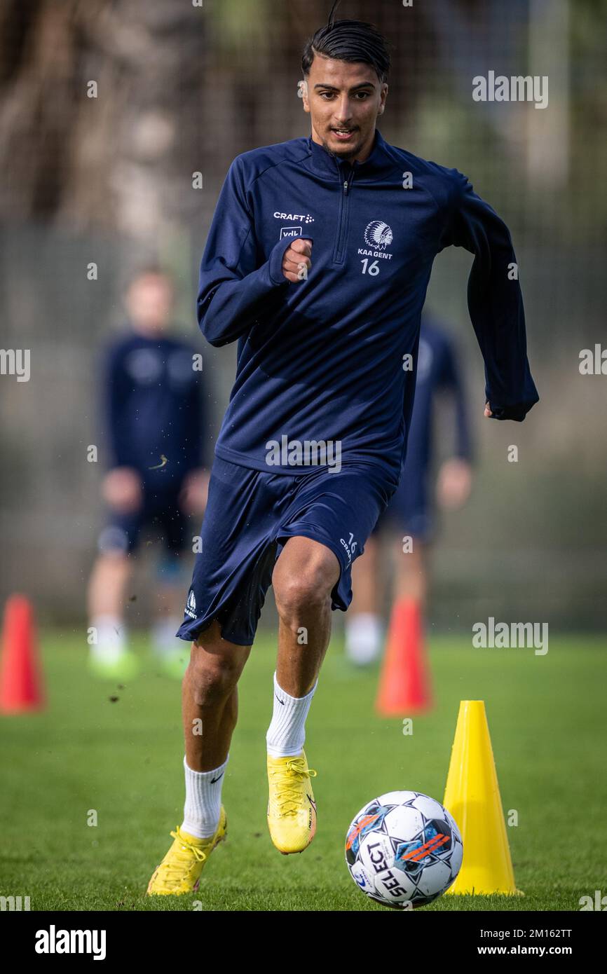 Gent's Ibrahim Salah pictured in action during a training session at ...