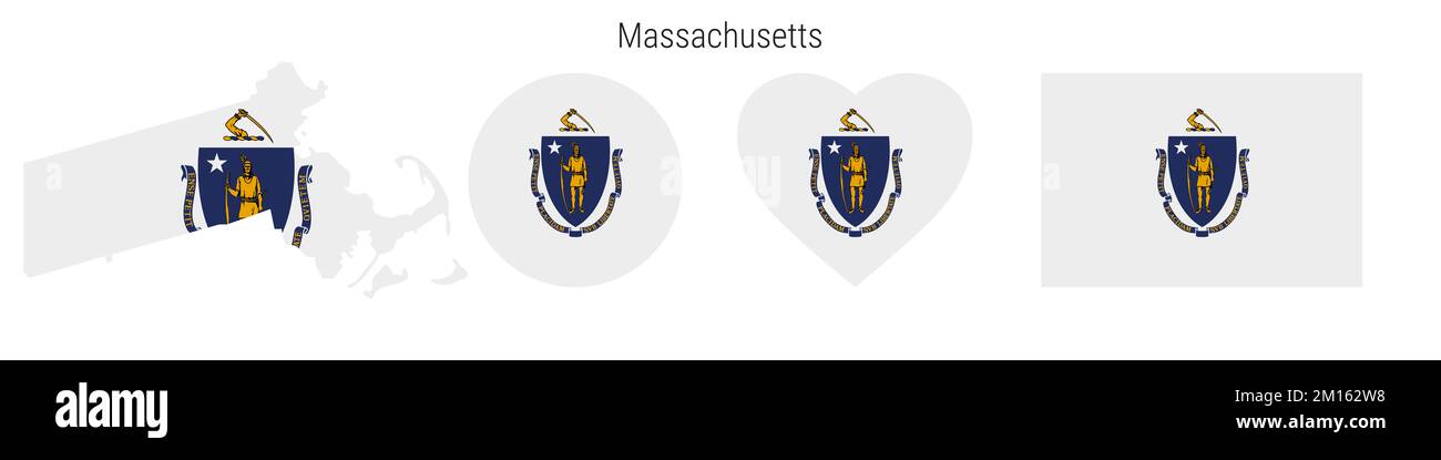 Massachusetts flag icon set. American state pennant in official colors ...