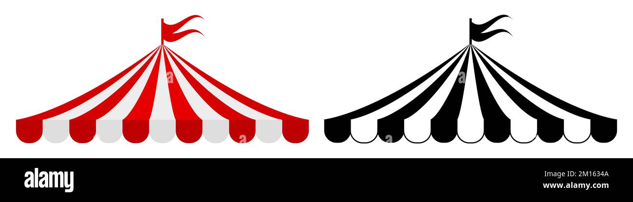 Circus tent with a split flag striped red and solid black icon ...