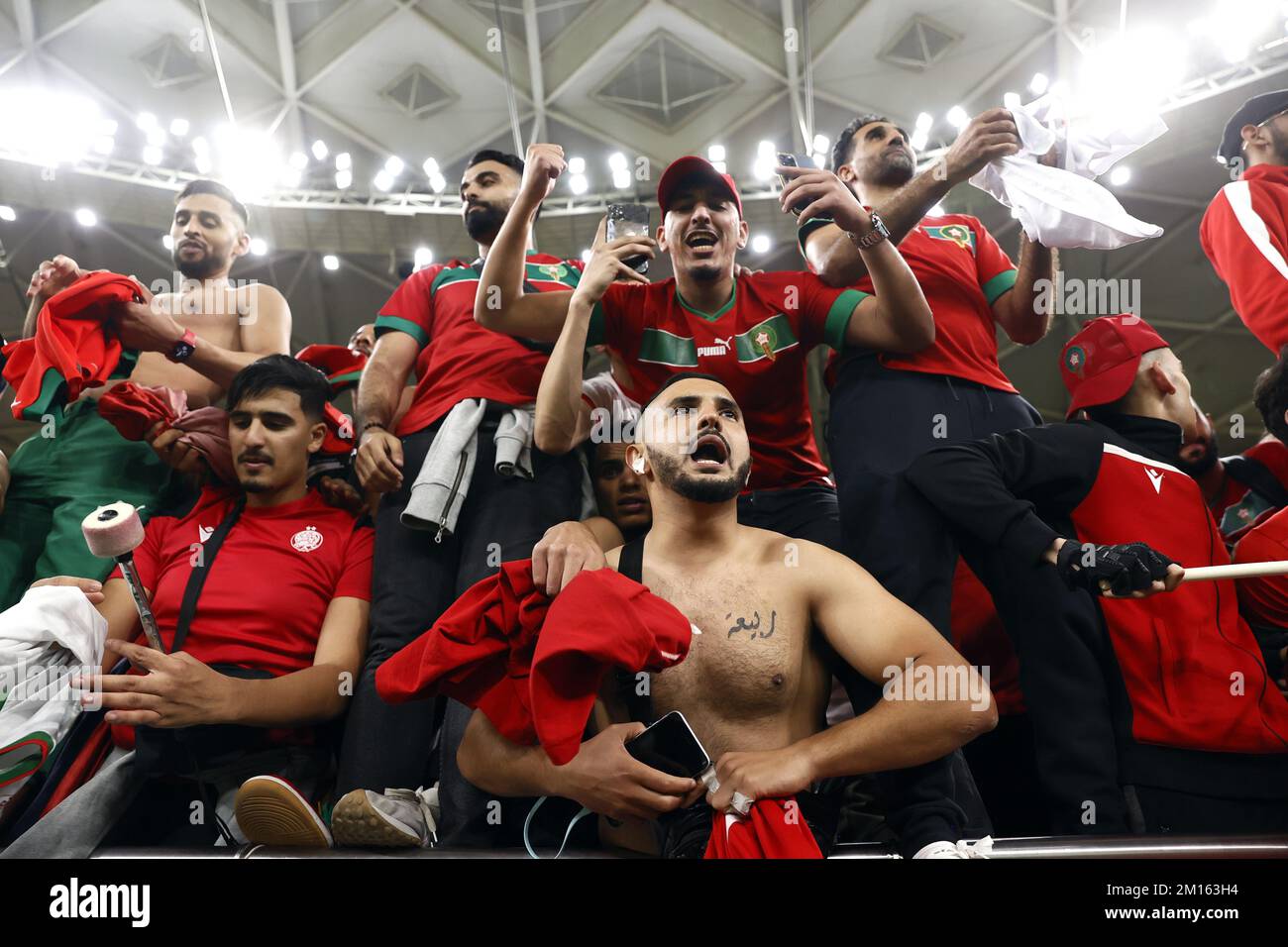 DOHA - Qatar, 10/12/2022,DOHA - Supporters of Morocco celebrate victory during the FIFA World ...