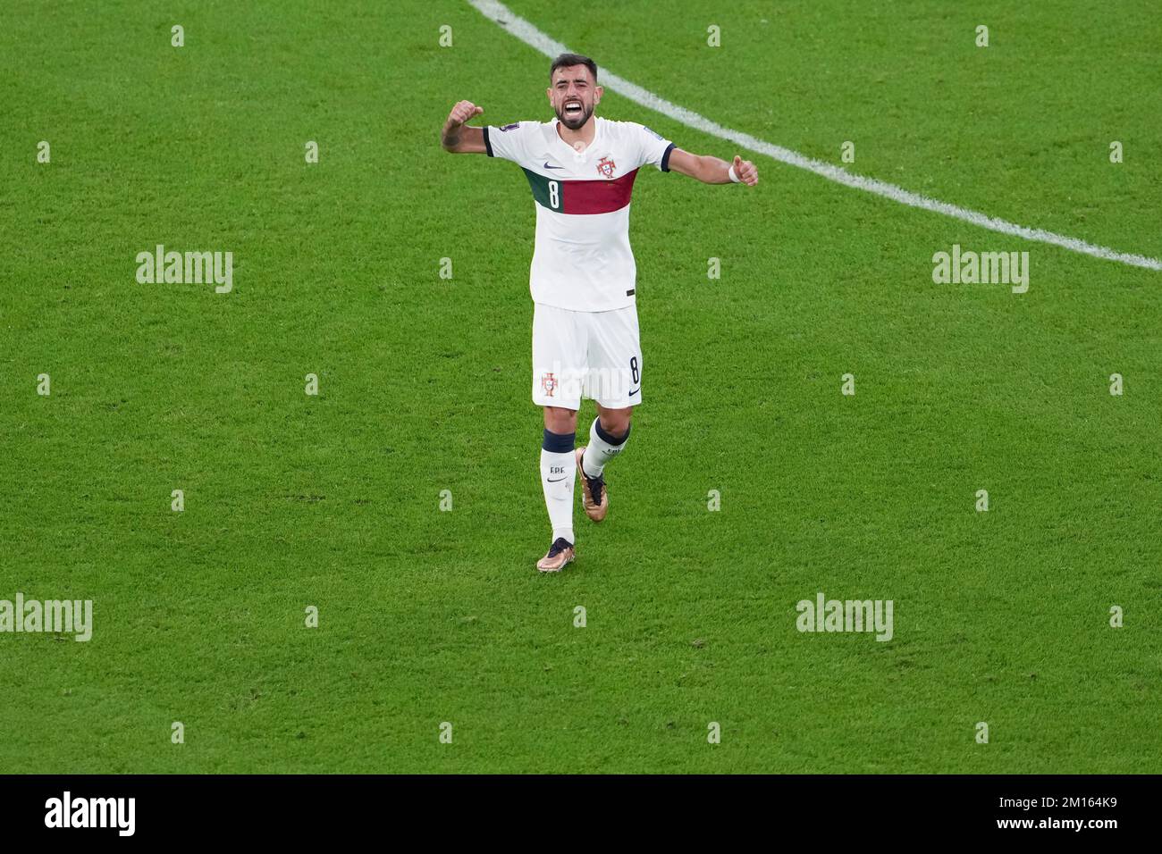 Doha, Qatar. 10th Dec, 2022. Bruno Fernandes of Portugal reacts after missing a goal during the ...