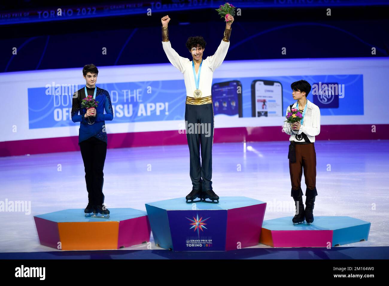 Turin, Italy. 10 December 2022. Lucas Broussard, Nikolaj Memola, Nozomu ...