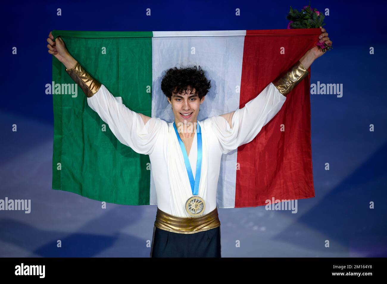 Turin, Italy. 10 December 2022. Nikolaj Memola of Italy celebrates in ...