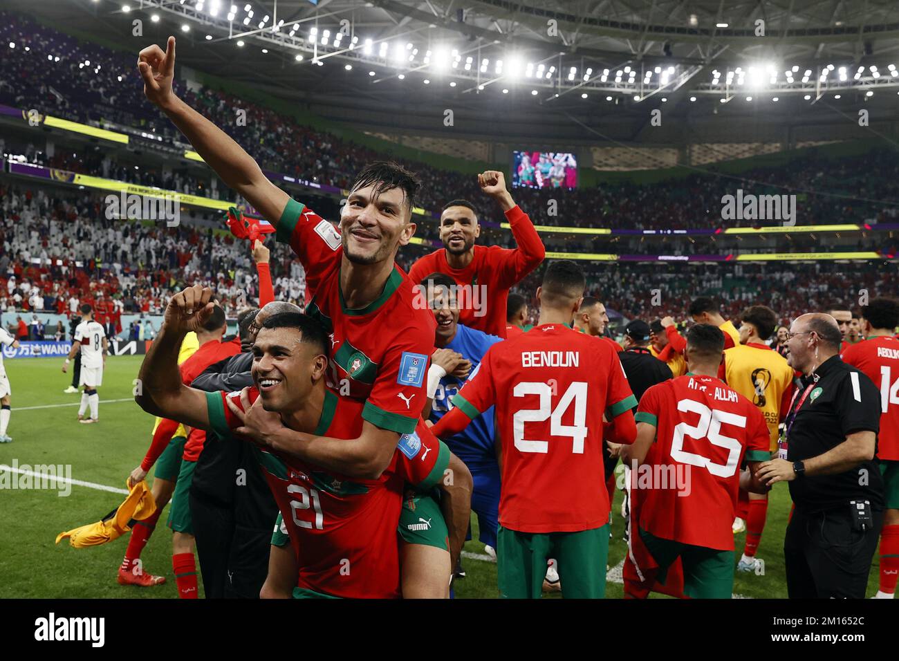 DOHA - Qatar, 10/12/2022,DOHA - (l-r) Walid Cheddira of Morocco, Achraf ...