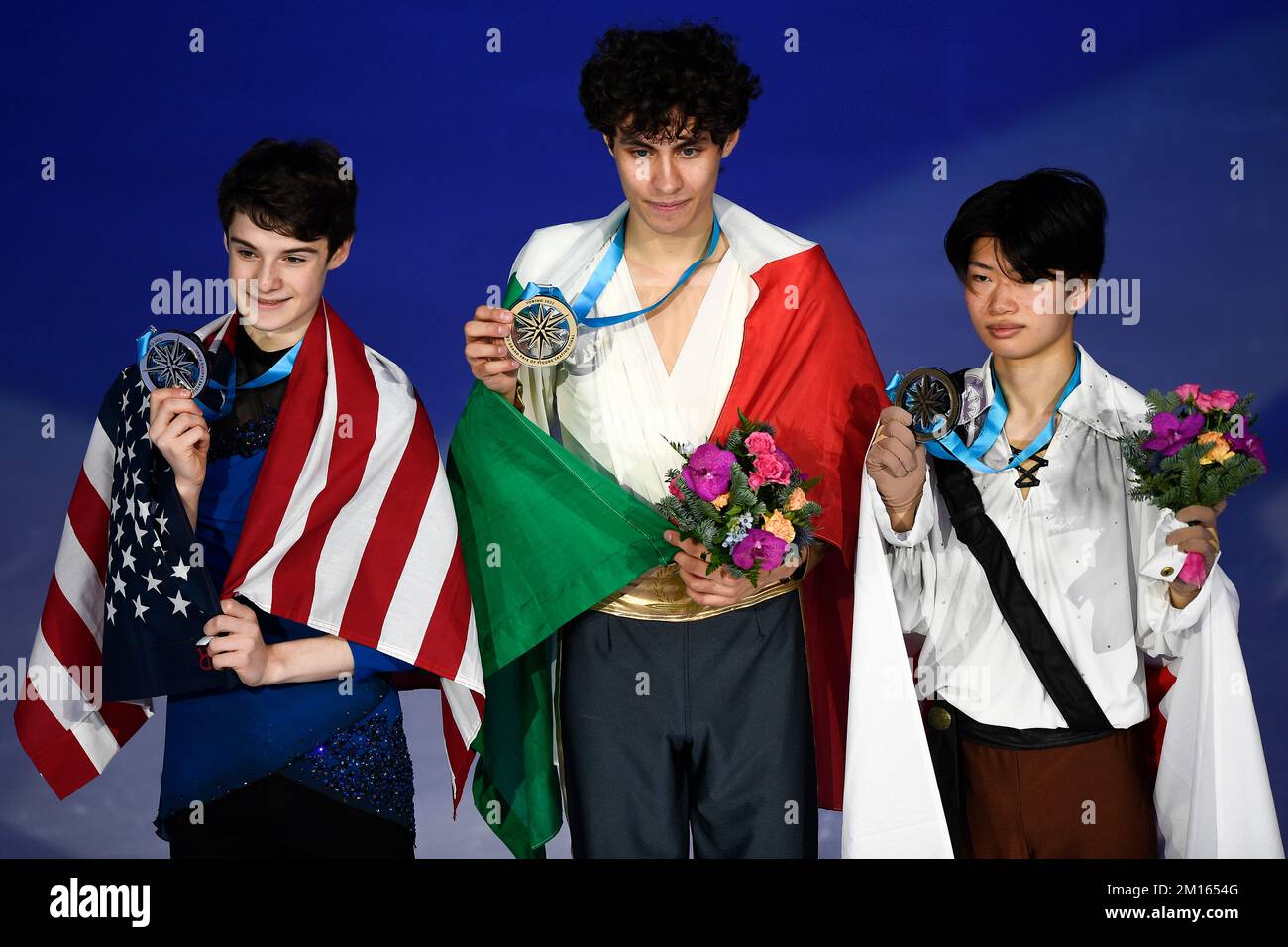 Turin, Italy. 10 December 2022. Lucas Broussard, Nikolaj Memola, Nozomu ...