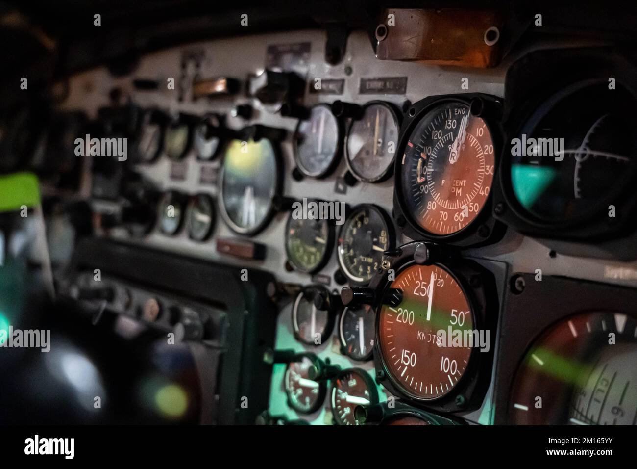 The cockpit control panel of an old airplane Stock Photo - Alamy