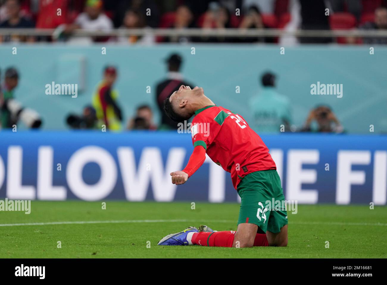 Doha, Qatar. 10th Dec, 2022. Badr Benoun of Morocco celebrates ...