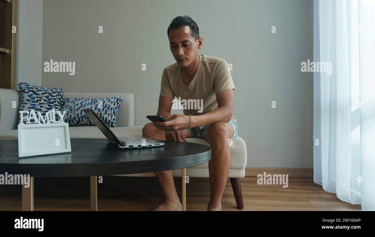 Concept idea Design interior Living room as work place at home. Man ...