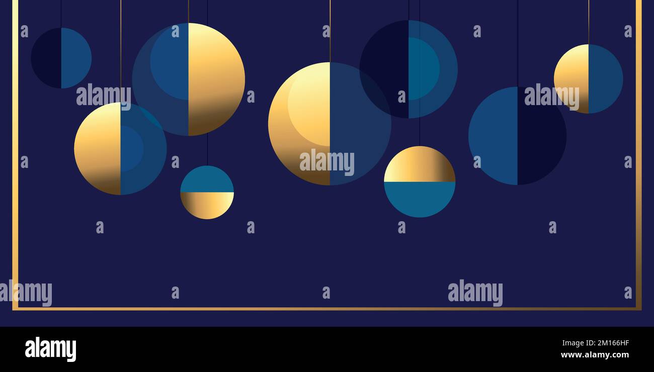 Festive blue and gold frame with bells for greeting and invitation card ...