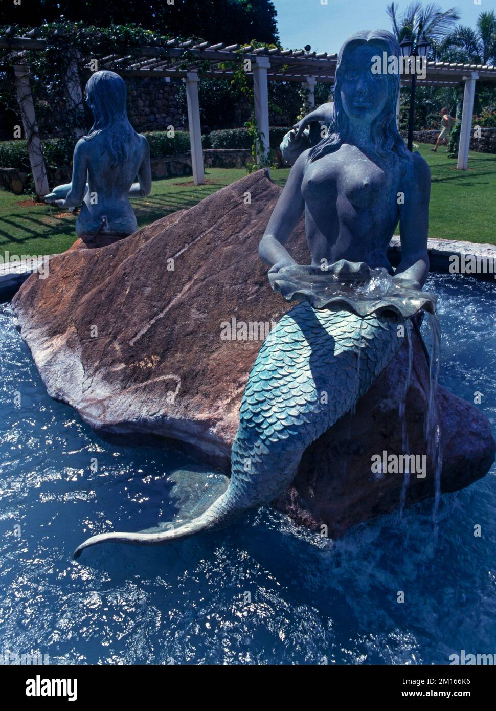 Nevis St Kitts Botanical Gardens Mermaid Statues on Fountain outside ...