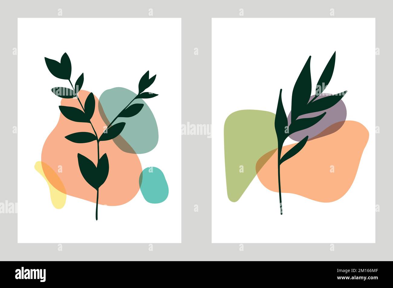 Abstract background with plants and hand drawn shapes. Hand drawn ...