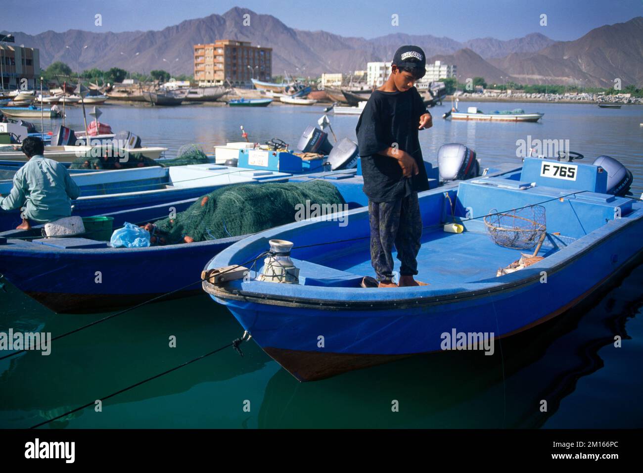 Sharjah UAE Waterfront - Boats And Fisherman with Fishing Lines Khor ...