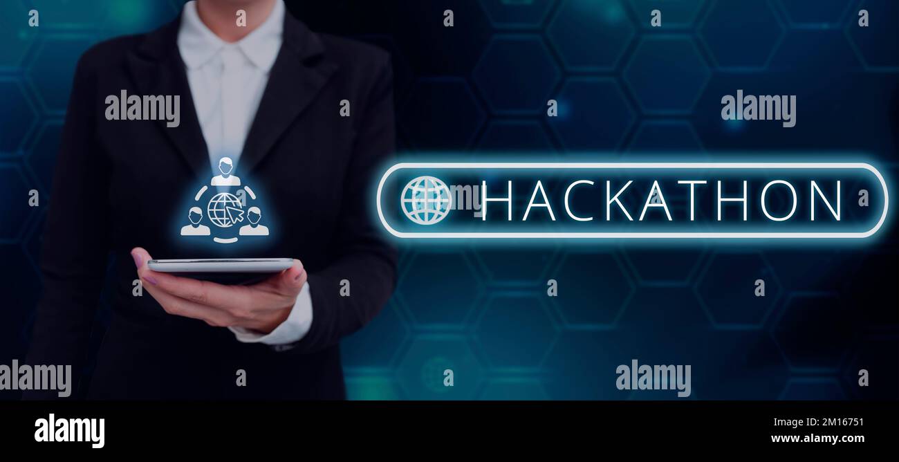 Text caption presenting Hackathon. Business concept event where large ... Text caption presenting Hackathon. Business concept event where large ...