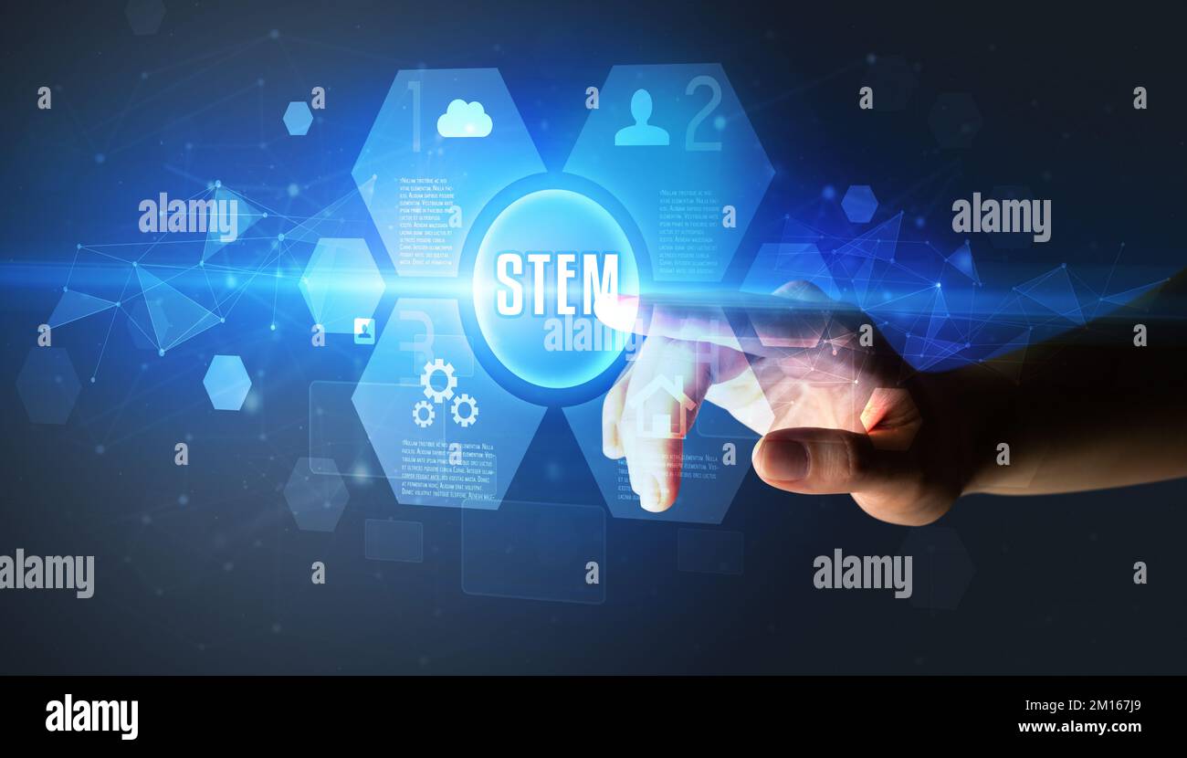 Hand touching digital button concept Stock Photo - Alamy