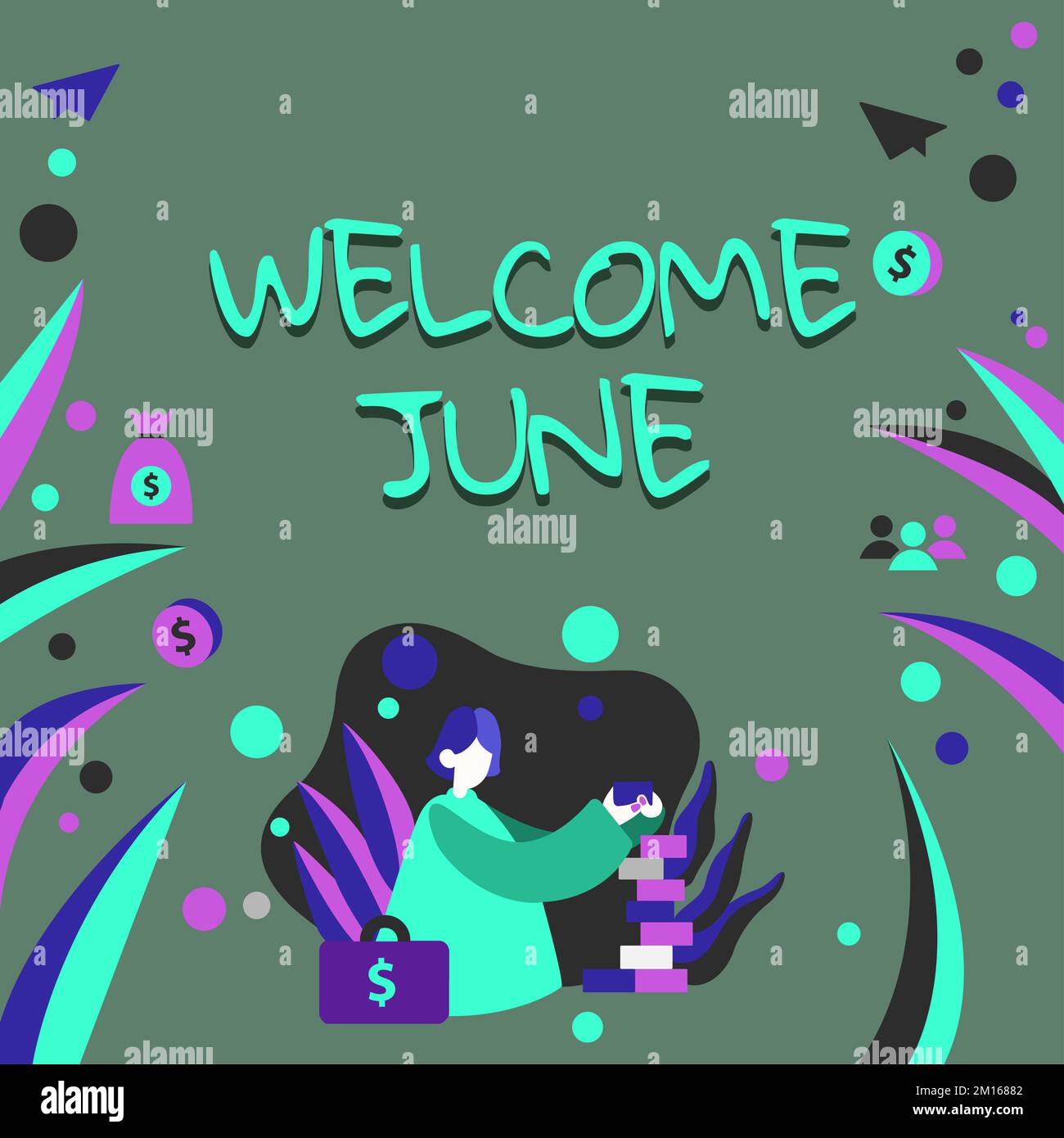 Text caption presenting Welcome June. Business overview Calendar Sixth ...