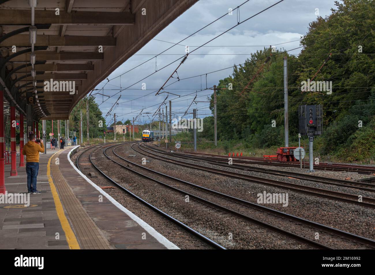 Rail enthusiasts photographing preserved class 86 electric locomotive ...