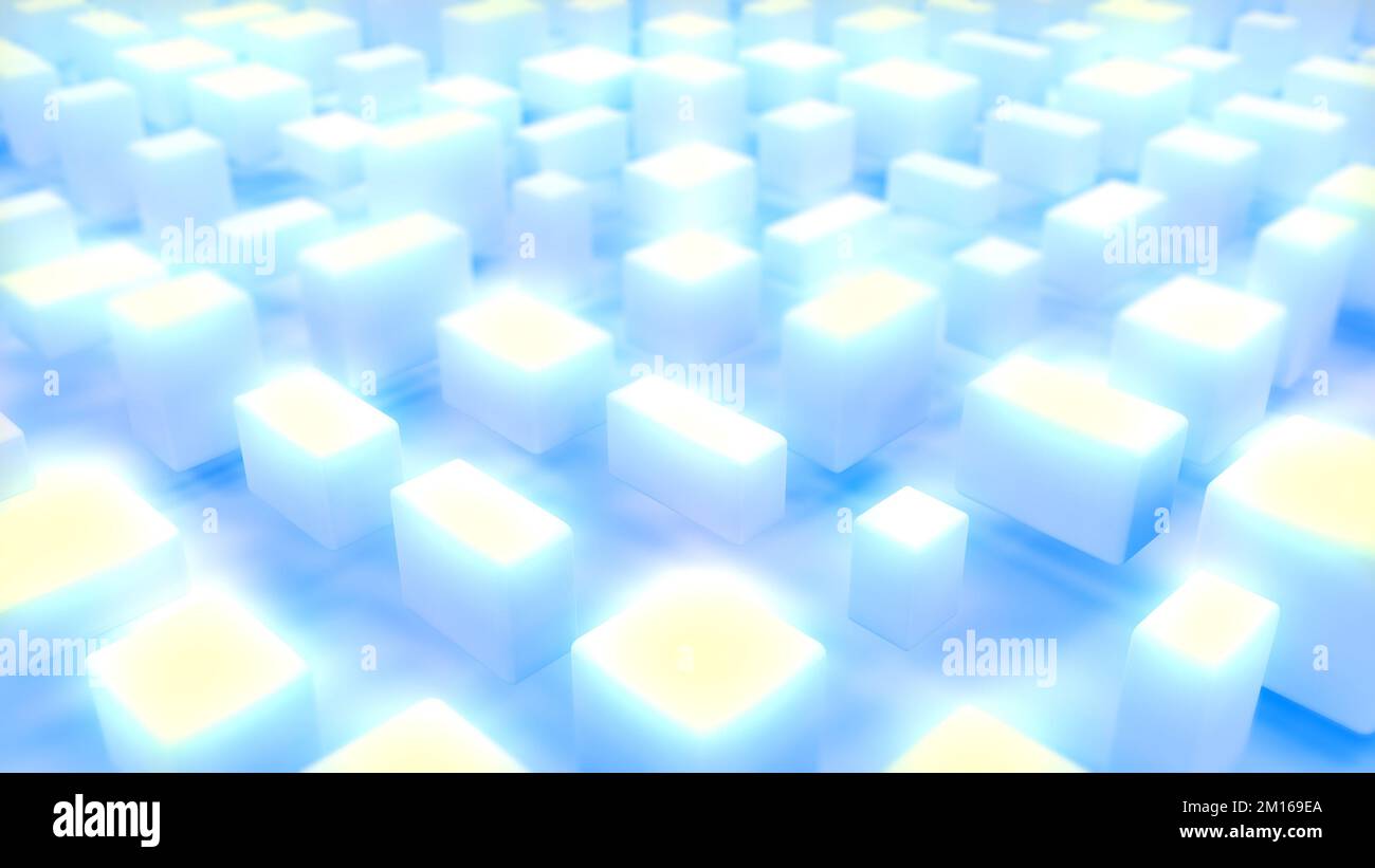 Beautiful soft glowing geometric blue boxes - abstract 3D rendering ...