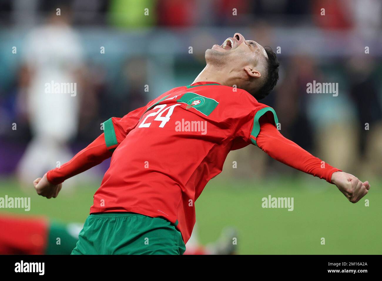 Doha, Qatar. 10th Dec, 2022. Badr Benoun of Morocco celebrates after ...