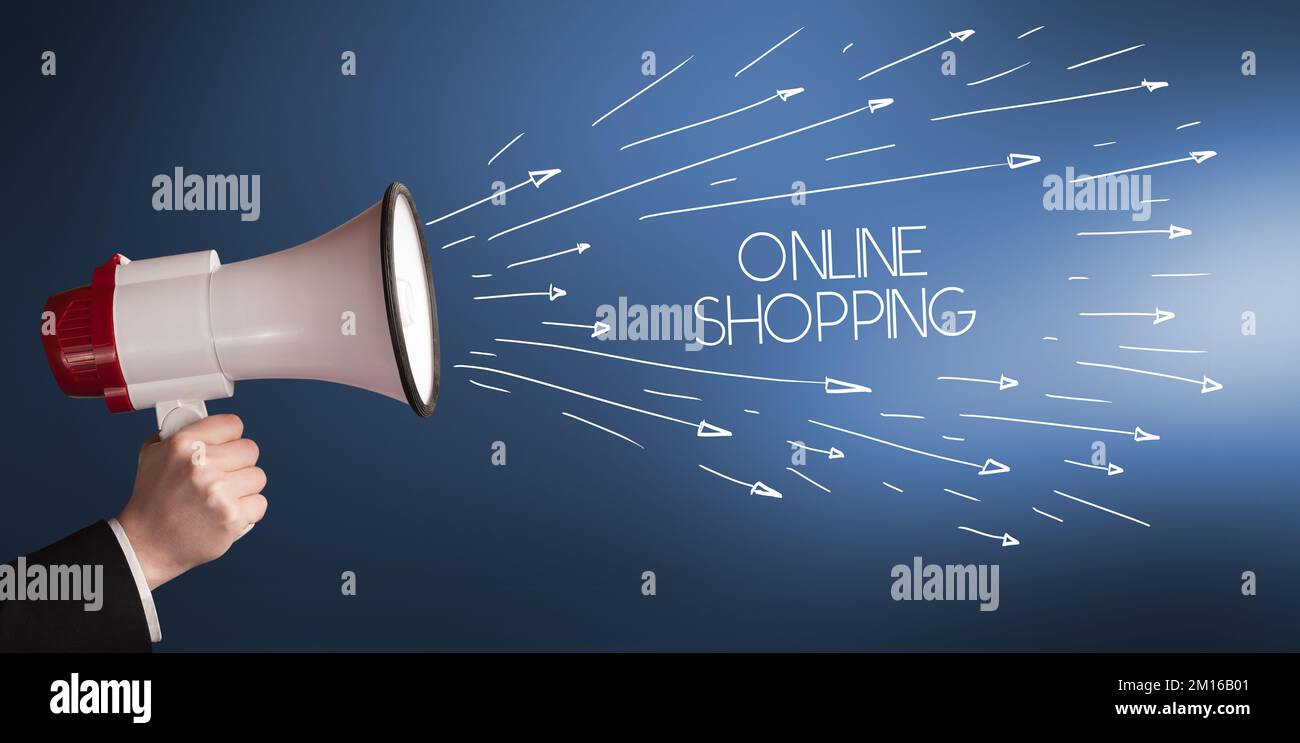 Young girl screaming to megaphone Stock Photo - Alamy