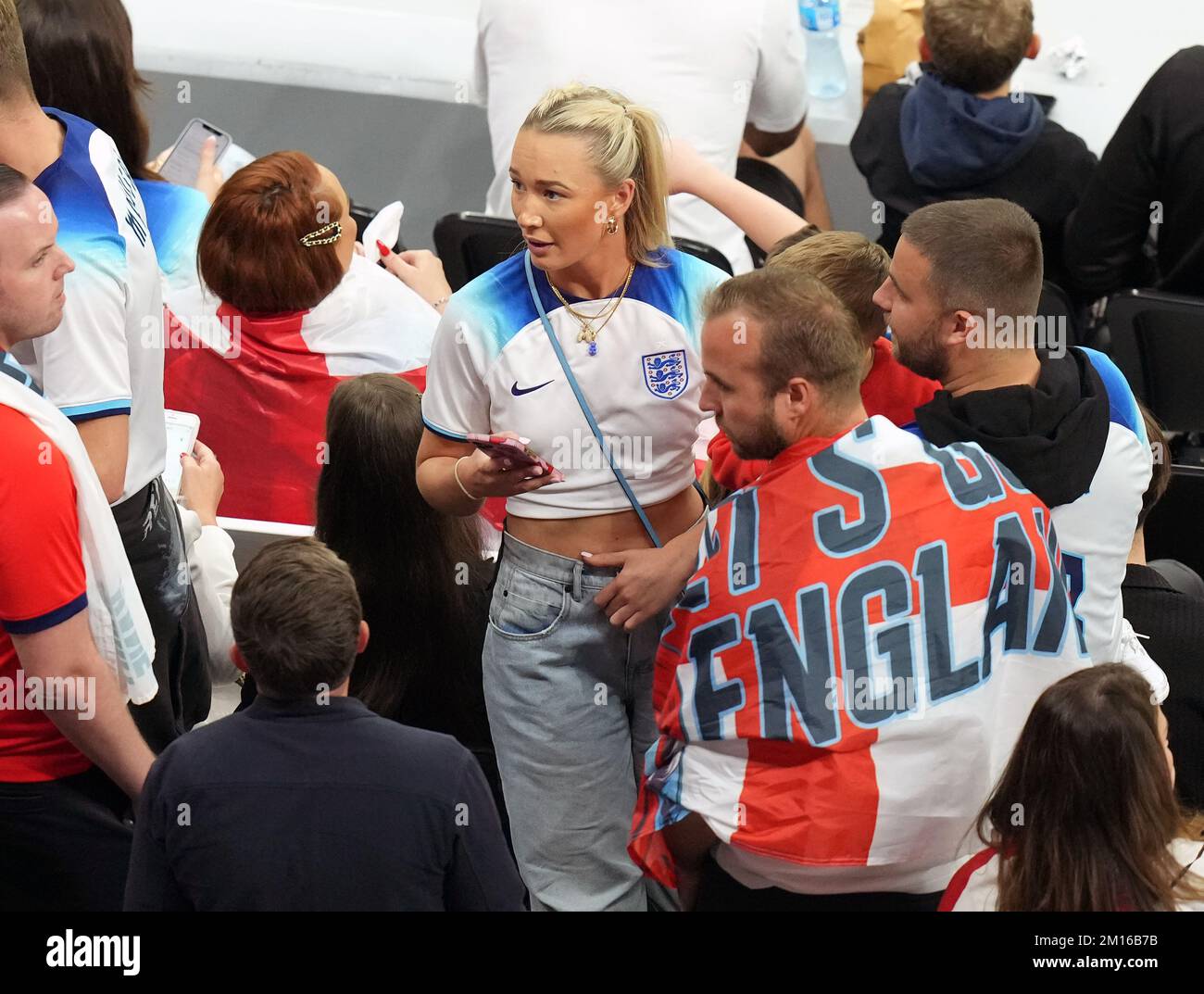 Rebecca Cooke (centre), partner of Phil Foden in the stands ahead of ...