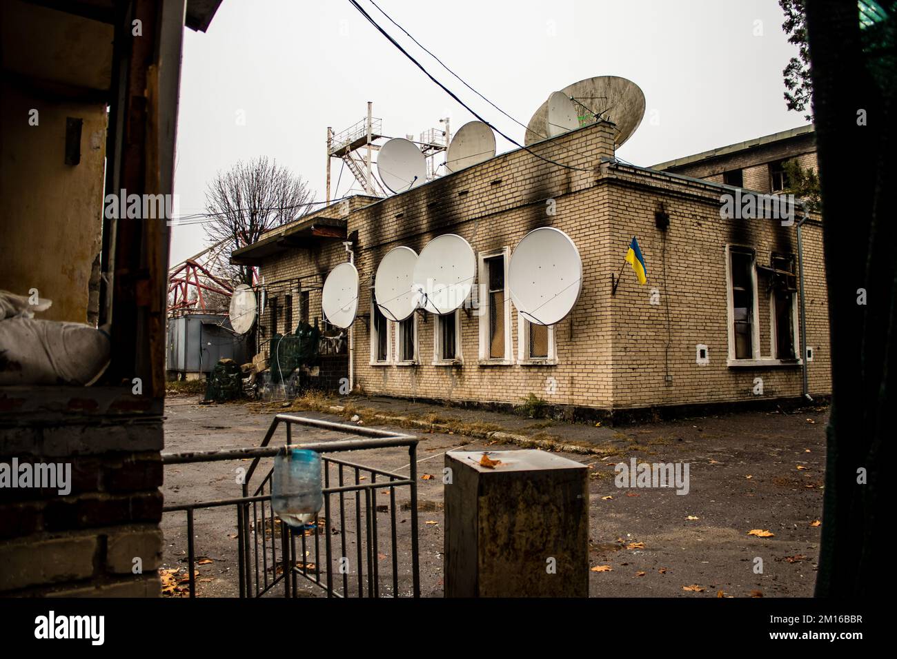 Cityscape and facade of building in Kherson city. Russian troops left ...