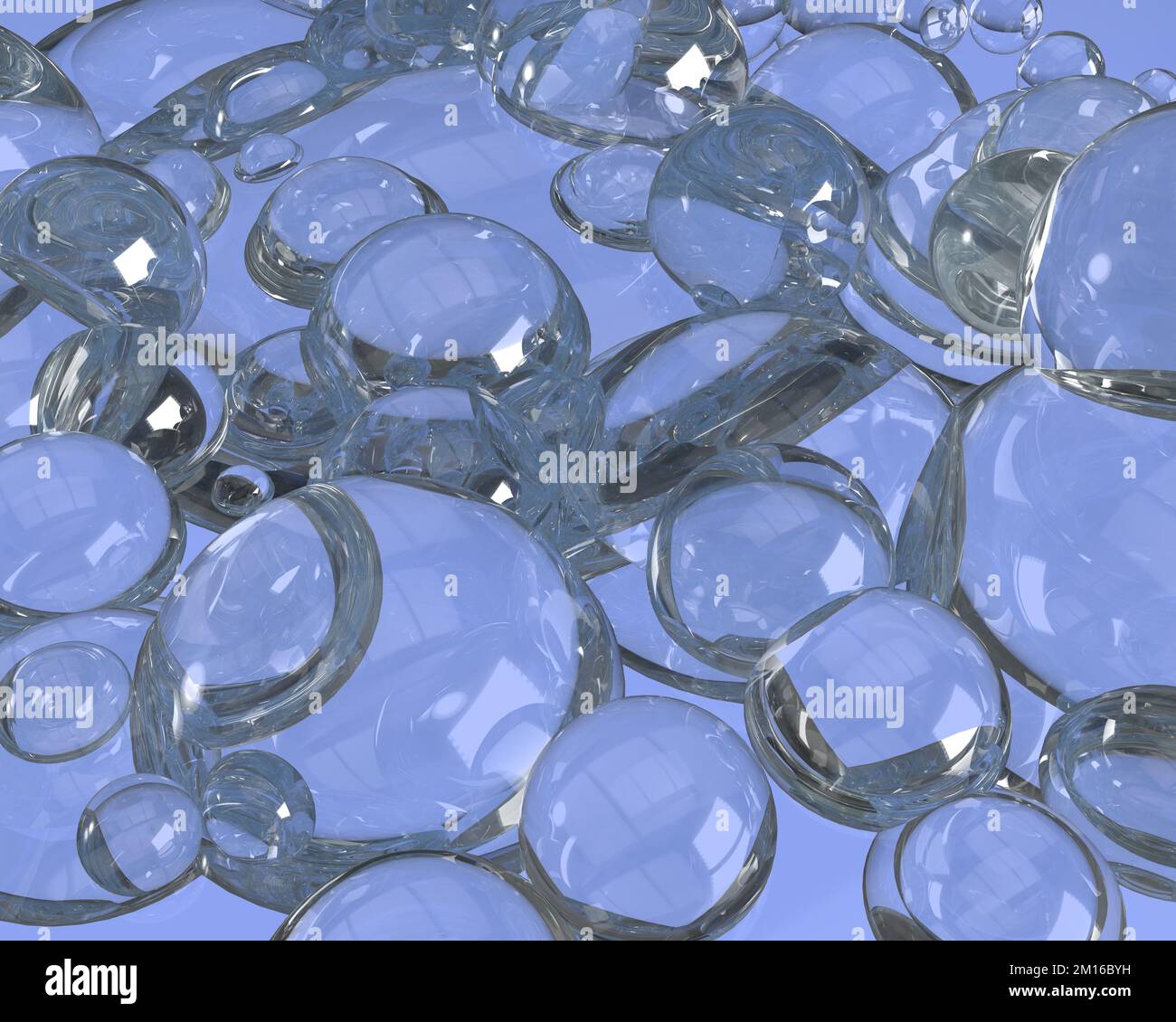 Transparent shiny bubbles on a blue background. Texture. 3d ...