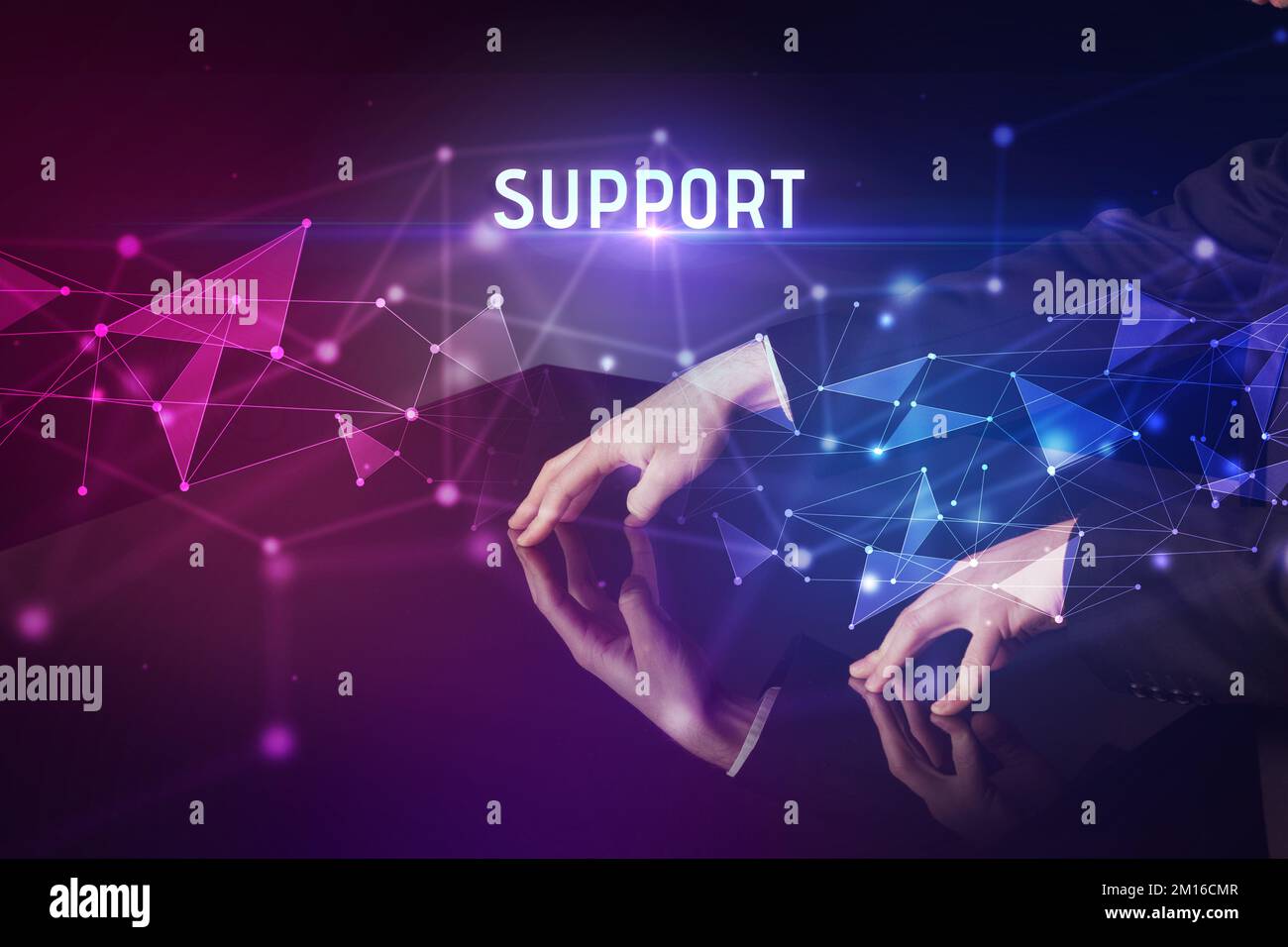 Businessman touching huge screen concept Stock Photo - Alamy