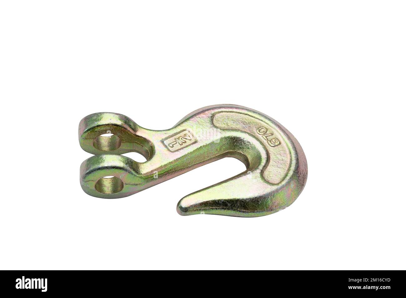 A single metal chain cargo hook isolated on a white background Stock ...