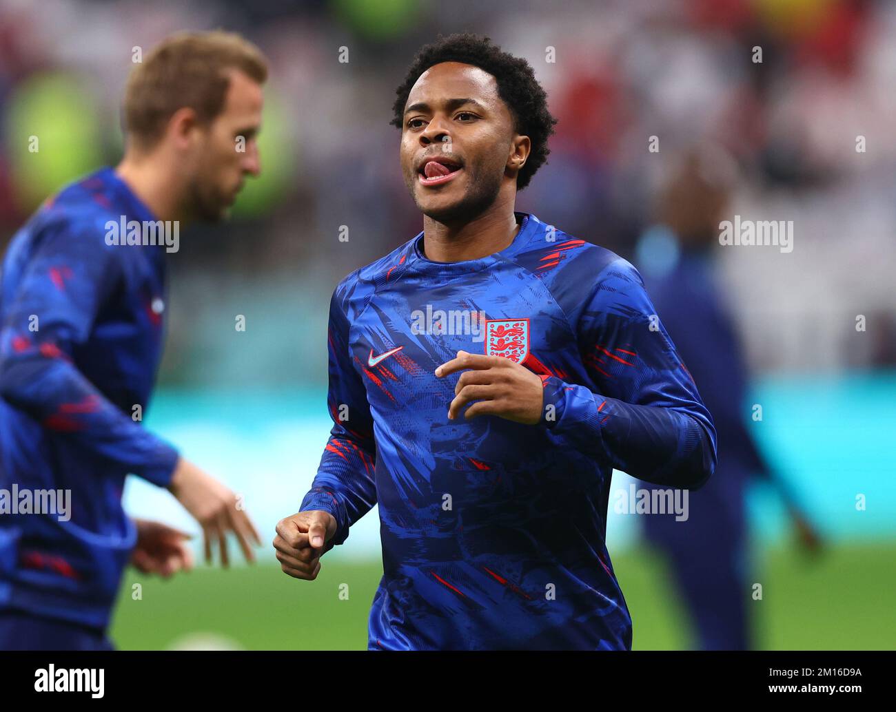 Al Khor, Qatar, 10th December 2022. Raheem Sterling of England warms up ...