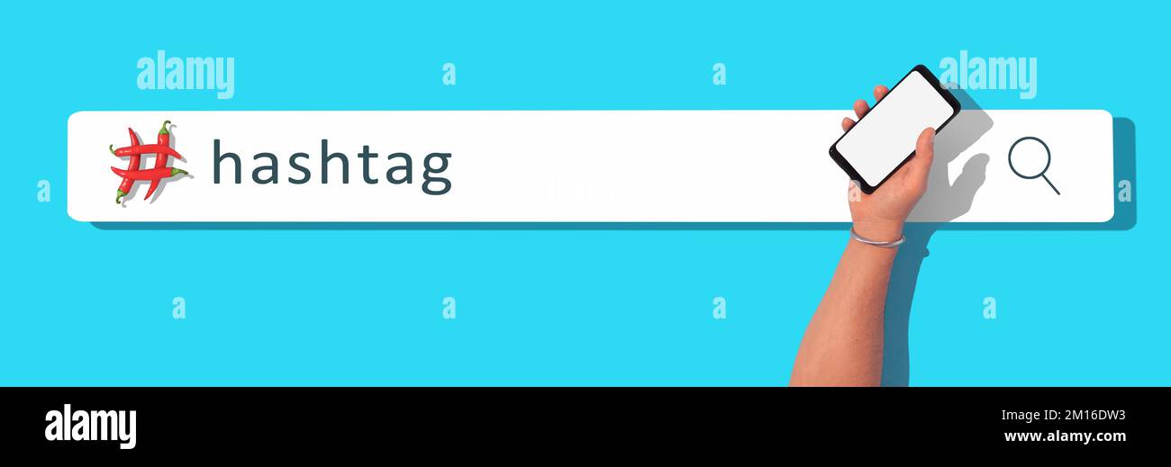 A 3D rendering of the hashtag symbol made of red peppers on an address ...