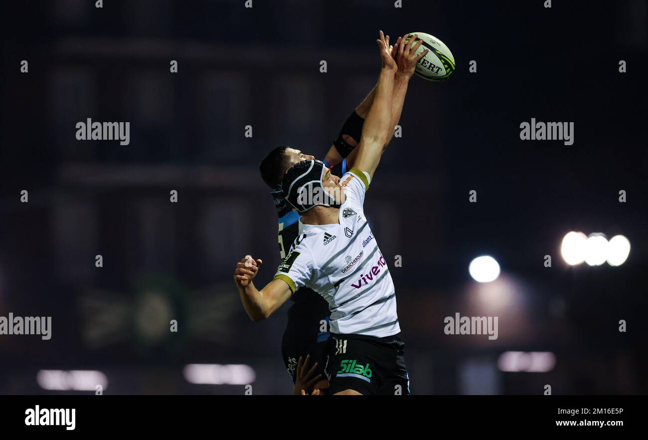 Cardiff Rugby’s Seb Davies and CA Brive’s Renger van Eerten reaching ...